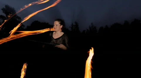 fire thrower performer circus woman danc... | Stock Video | Pond5