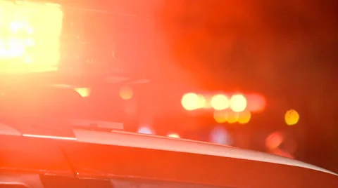 FIRE TRUCK AT NIGHT WITH FLASHING LIGHTS... | Stock Video | Pond5