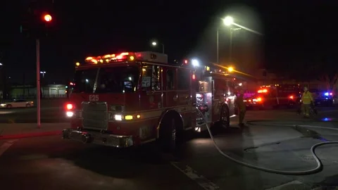 fire truck parked with flashing lights a... | Stock Video | Pond5