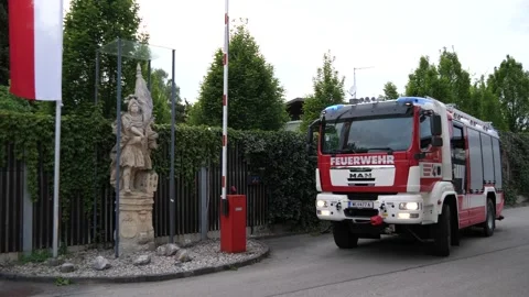 Fire truck with warning lights turned on... | Stock Video | Pond5