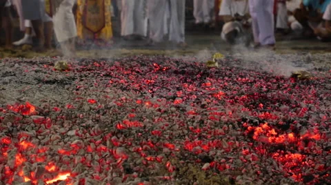 FIRE WALKING HOT COALS TRADITIONAL RELIG... | Stock Video | Pond5