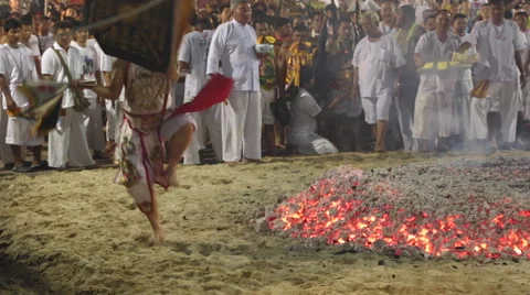 FIRE WALKING HOT COALS TRADITIONAL RELIG... | Stock Video | Pond5