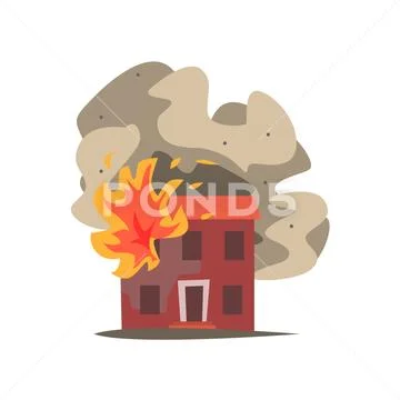 Fire in the window of two storey building vector Illustration ~ Clip Art #75994767