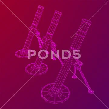Firearm weapon army mortar and mine. Wireframe low poly: Graphic #154757077