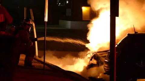 Firefighter Extinguishing Fully Involved... | Stock Video | Pond5