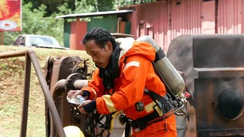 Firefighter Rescue training in fire figh... | Stock Video | Pond5