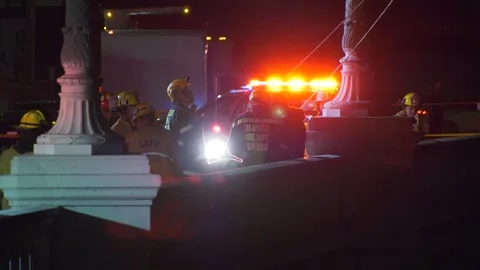 Firefighters set up rescue system | Stock Video | Pond5