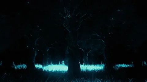 Fireflies in a Magic Glowing Blue Forest... | Stock Video | Pond5