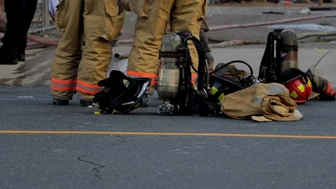 Fireman legs in uniform with equipment, ... | Stock Video | Pond5