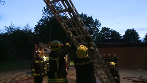 Firemen Handling a Fire Ladder and Putti... | Stock Video | Pond5