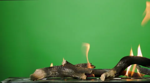 Fireplace fire flame on green screen 4K | Stock Video | Pond5