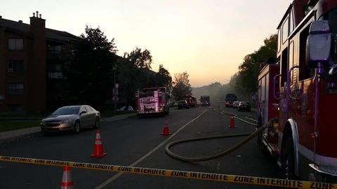 Firetrucks Staged On Road At Scene Of St... | Stock Video | Pond5