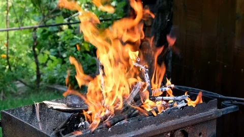 Firewood burning in brazier. Wood burnin... | Stock Video | Pond5