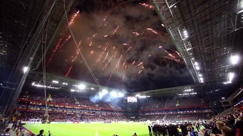 Football Field Fireworks Stock Video Footage | Royalty Free Football ...