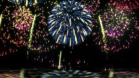 Fireworks over the water. Loop | Stock Video | Pond5