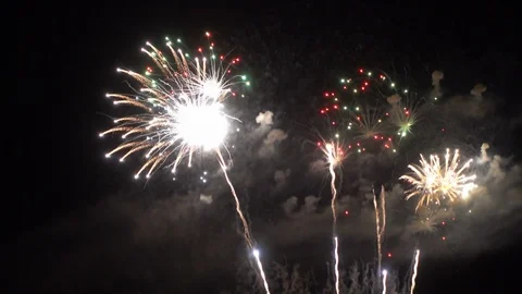 Fireworks rapidly launch into the empty ... | Stock Video | Pond5