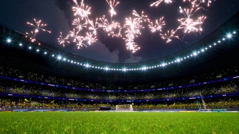 Fireworks in soccer stadium with crowd f... | Stock Video | Pond5