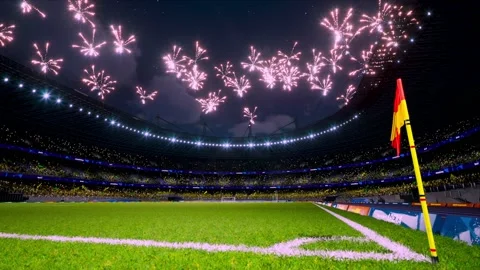 Fireworks in soccer stadium with crowd f... | Stock Video | Pond5