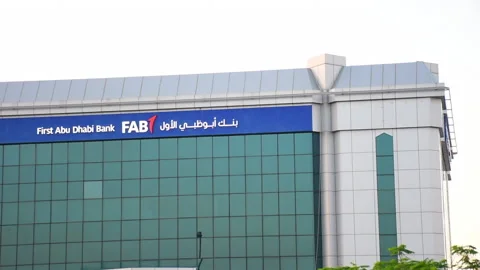 First Abu Dhabi (FAB) Bank blue logo pan... | Stock Video | Pond5