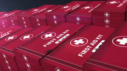 First Aid Kit and emergency pack product... | Stock Video | Pond5