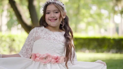 First Communion beautiful smiling girl w... | Stock Video | Pond5