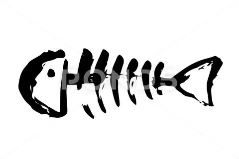 Fish bone skeleton hand painted with ink brush Illustration #147184532