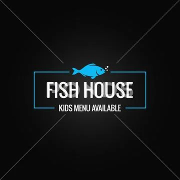 Fish menu design. Fish shop logo frame on black background: Graphic ...