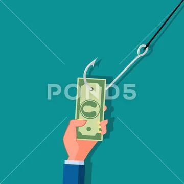 Fishing rod phishing money cash with hand. Vector illustration ~ Clip ...