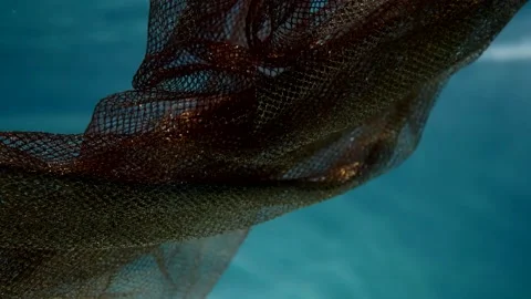 fishnet in depth of sea or ocean, underw... | Stock Video | Pond5