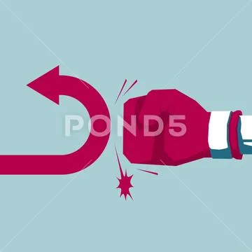 Fist hits the arrow symbol. Isolated on blue background.: Graphic ...
