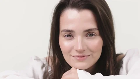 Fit European female beauty model in whit... | Stock Video | Pond5