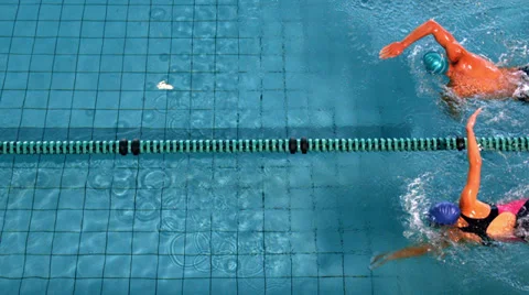 Fit swimmers racing in the swimming pool | Stock Video | Pond5