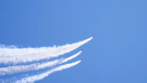 Five airplanes flying on background of b... | Stock Video | Pond5
