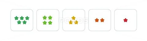Five color star symbol buttons isolated on white background ...