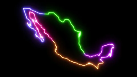 Five-colors neon glowing Mexico map silh... | Stock Video | Pond5