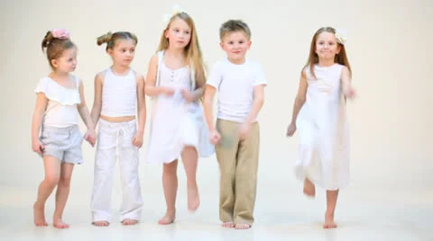 Five cute children marching on the spot ... | Stock Video | Pond5