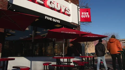 Five Guys burger restaurant in downtown ... | Stock Video | Pond5