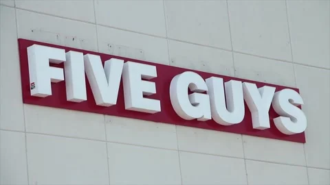 five guys logo writing caption text on s... | Stock Video | Pond5