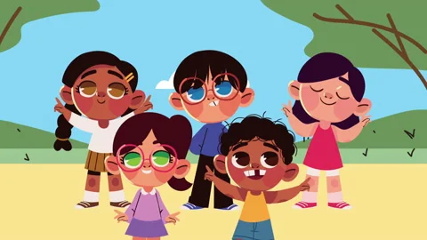 five little kids characters animation | Stock Video | Pond5