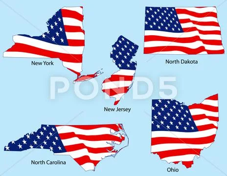 Five states with flags ~ Clip Art ~ Download Now #33933175