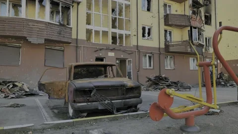 Fixed shot of a burned carcass in Boutc... | Stock Video | Pond5