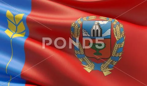 The flag of Altai Krai. High resolution close-up 3D illustration. Flags ...