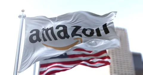 Flag with the Amazon logo waving in the ... | Stock Video | Pond5