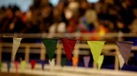Flag barrier with crowd on background | Stock Video | Pond5