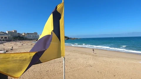 flag at Beach in Biarritz, France. La Gr... | Stock Video | Pond5