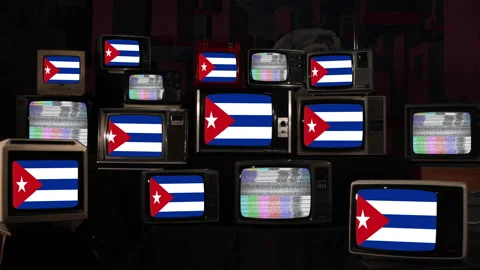 Flag of Cuba and Vintage TVs. 4K. | Stock Video | Pond5