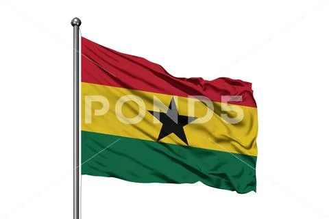 Flag of Ghana waving in the wind, isolated white background. Ghanaian ...