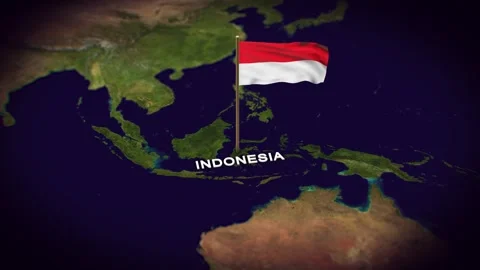 The Flag of Indonesia on the World Map, ... | Stock Video | Pond5