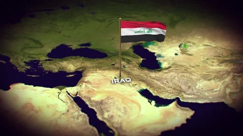 The Flag of Iraq on the World Map, Iraq ... | Stock Video | Pond5