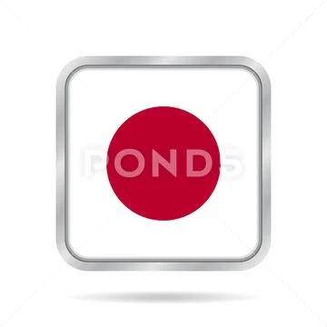 Flag of Japan. Shiny metallic gray square button.: Graphic #73457313